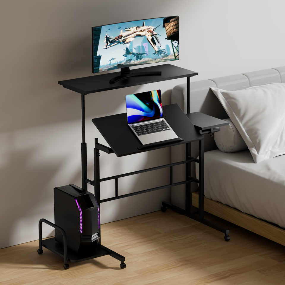 Rolling Adjustable Height Laptop Desk[MOUSE TRAY+CPU STAND]Workstation ...