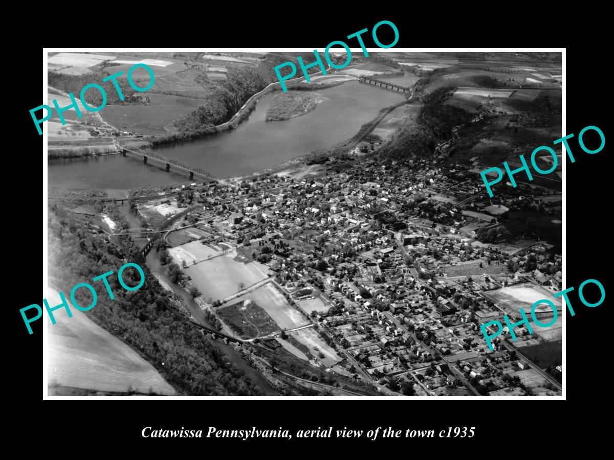 OLD POSTCARD SIZE PHOTO OF CATAWISSA PENNSYLVANIA AERIAL VIEW OF CITY ...