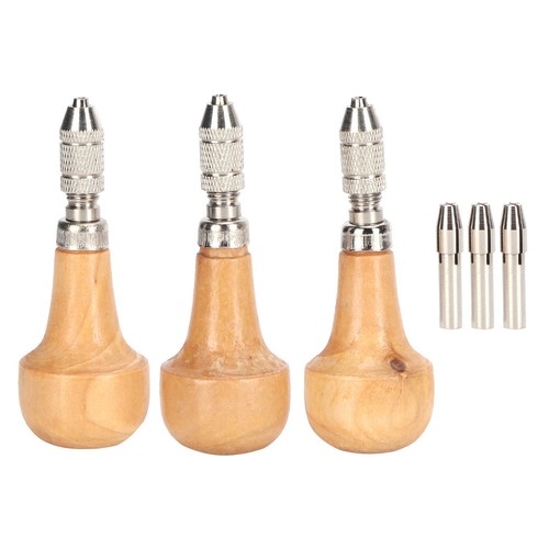 3 Set Hand Chucks Wooden Handles Pear Shape Graver Handle Pin Vise Hand ...
