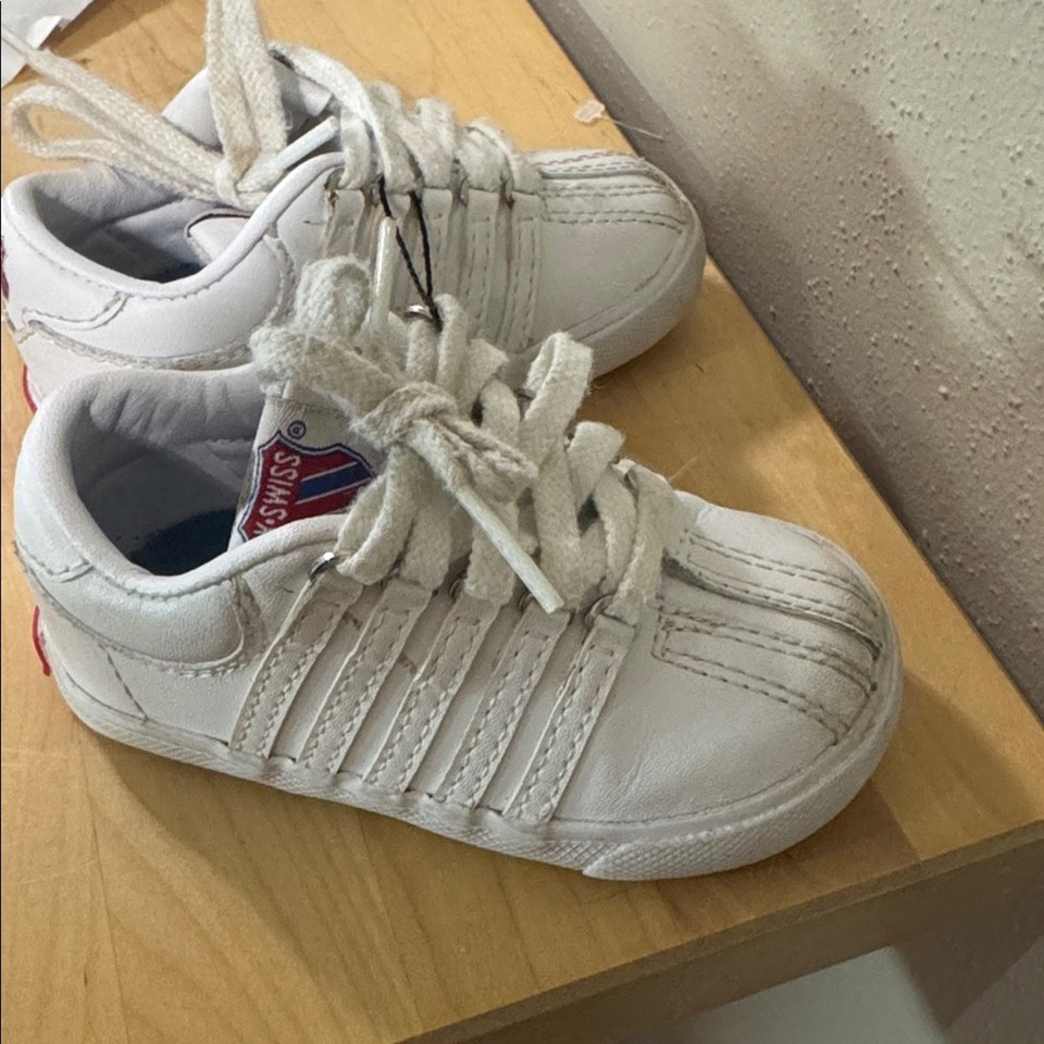 K-Swiss Kids White Sneakers with Red and Blue Logo | eBay