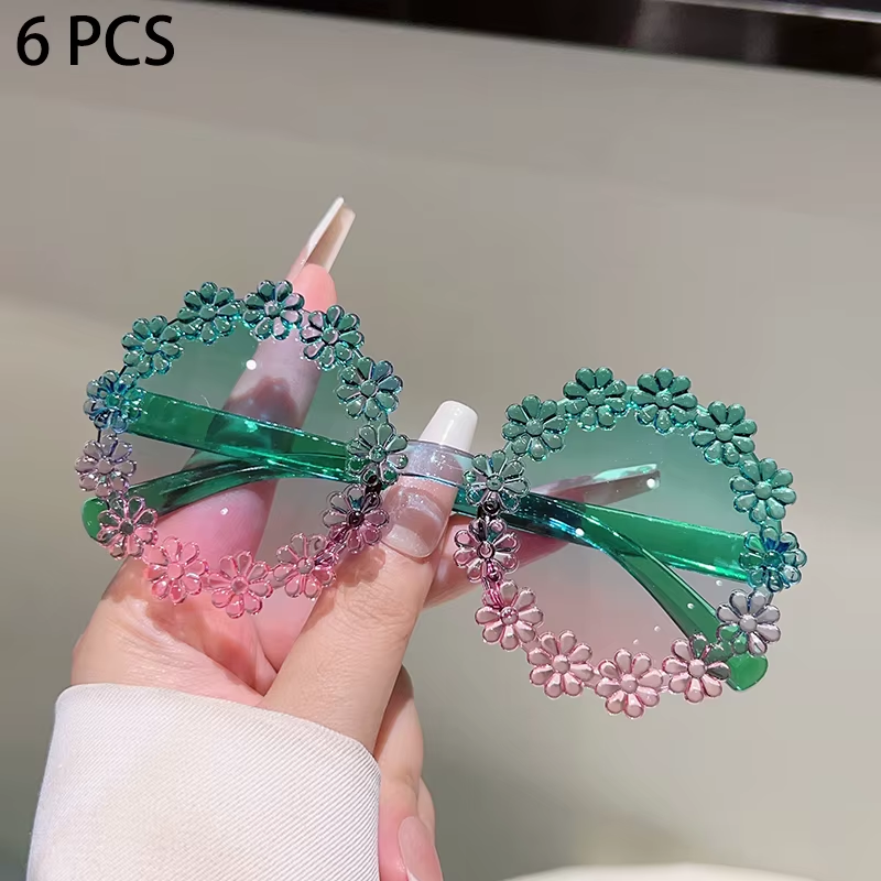 1/6 Pcs Flower Shaped Sunglasses for Girls Stylish Multi-Color Decor ...