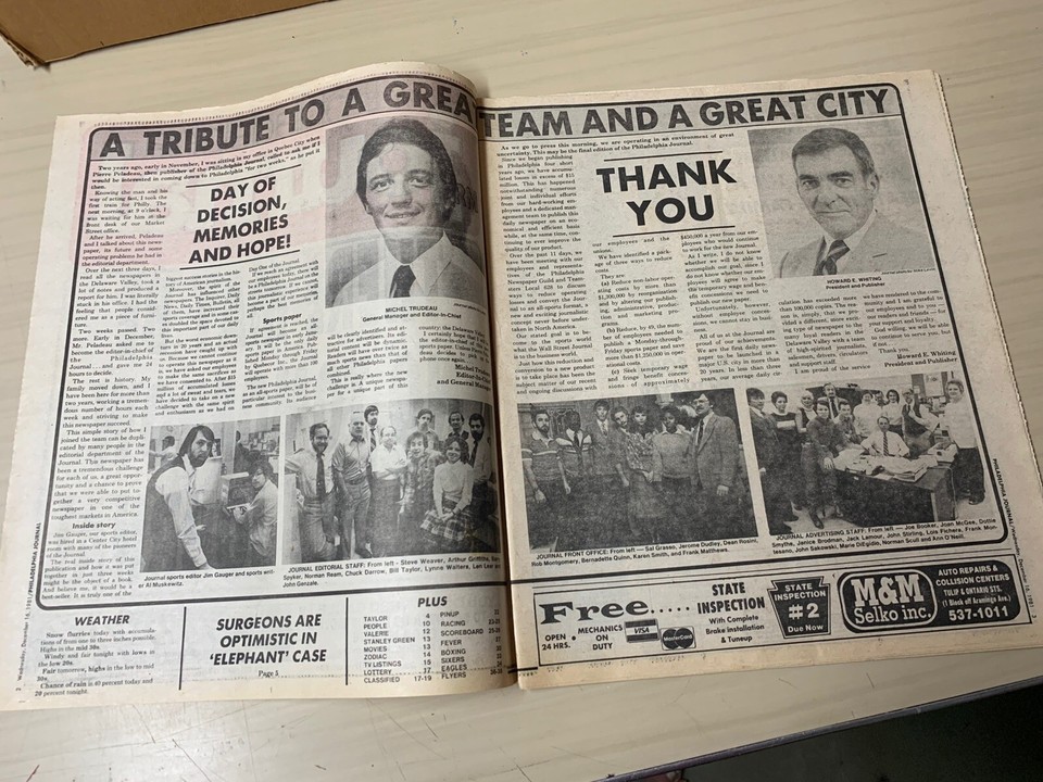 Philadelphia Journal Final Issue Newspaper, Complete, Dec. 16th, 1981 ...