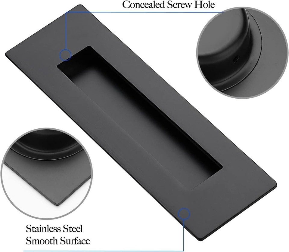 4 Pack Sliding Closet Door Handles Black Flush Pulls 7in Recessed ...
