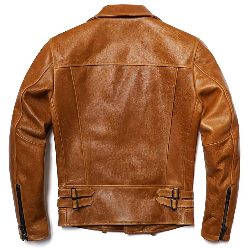 Mens Vintage Brown Cowhide Leather Motorcycle Jacket Mens Biker Cafe ...