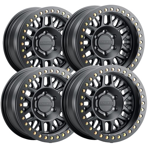 (Set of 4) Raceline Ryno Beadlock 17x9 8x6.5" -38mm Satin Black Wheels ...