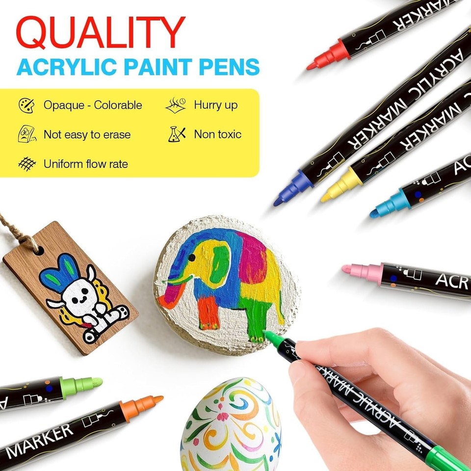 24 Colors Dual Tip Acrylic Paint Markers for Paper, Pottery, Stones ...