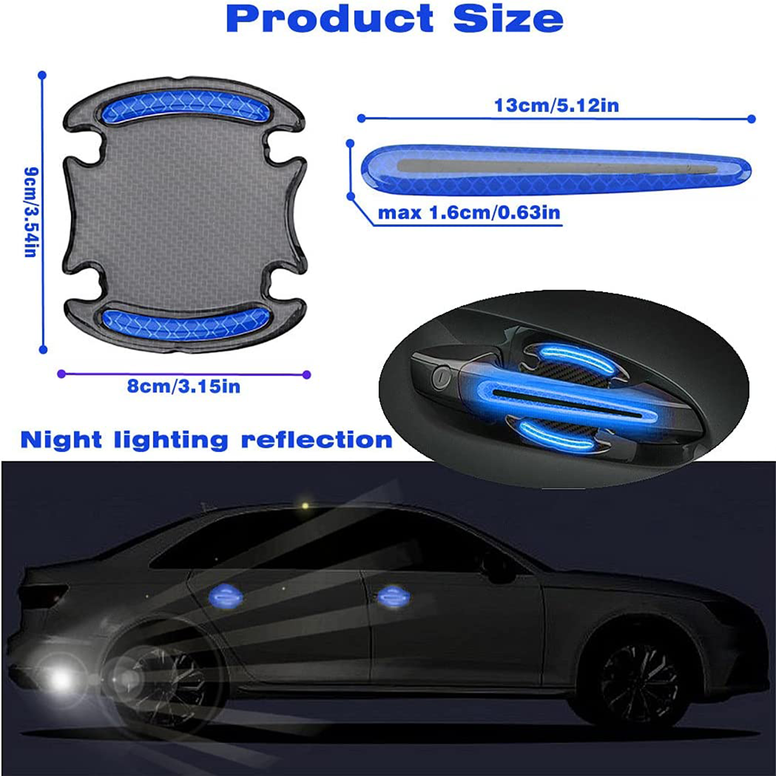 8 PCS Car Door Handle Reflective Sticker Safety Strips Anti Scratch ...