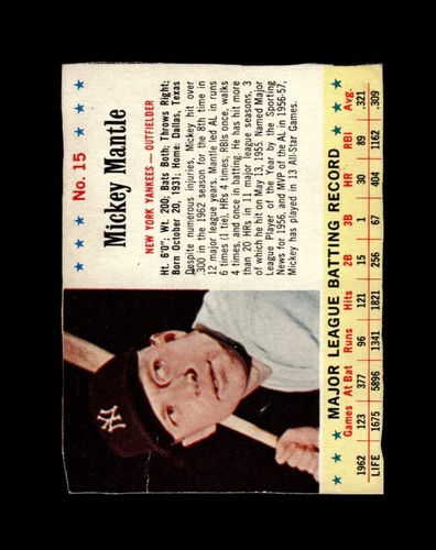 1963 Post Set-Break # 15 Mickey Mantle VG-VGEX *GMCARDS* | eBay