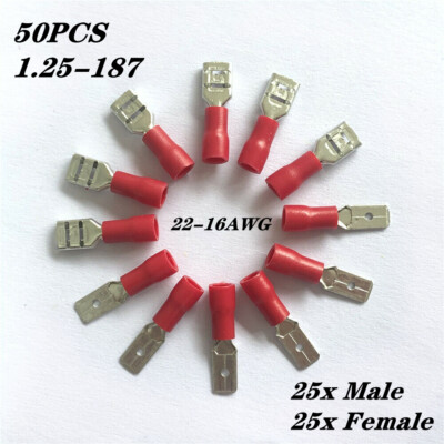 100PCS Red MDD FDD1.25-187 4.8mm Insulated Male/Female Spade Wire Crimp ...