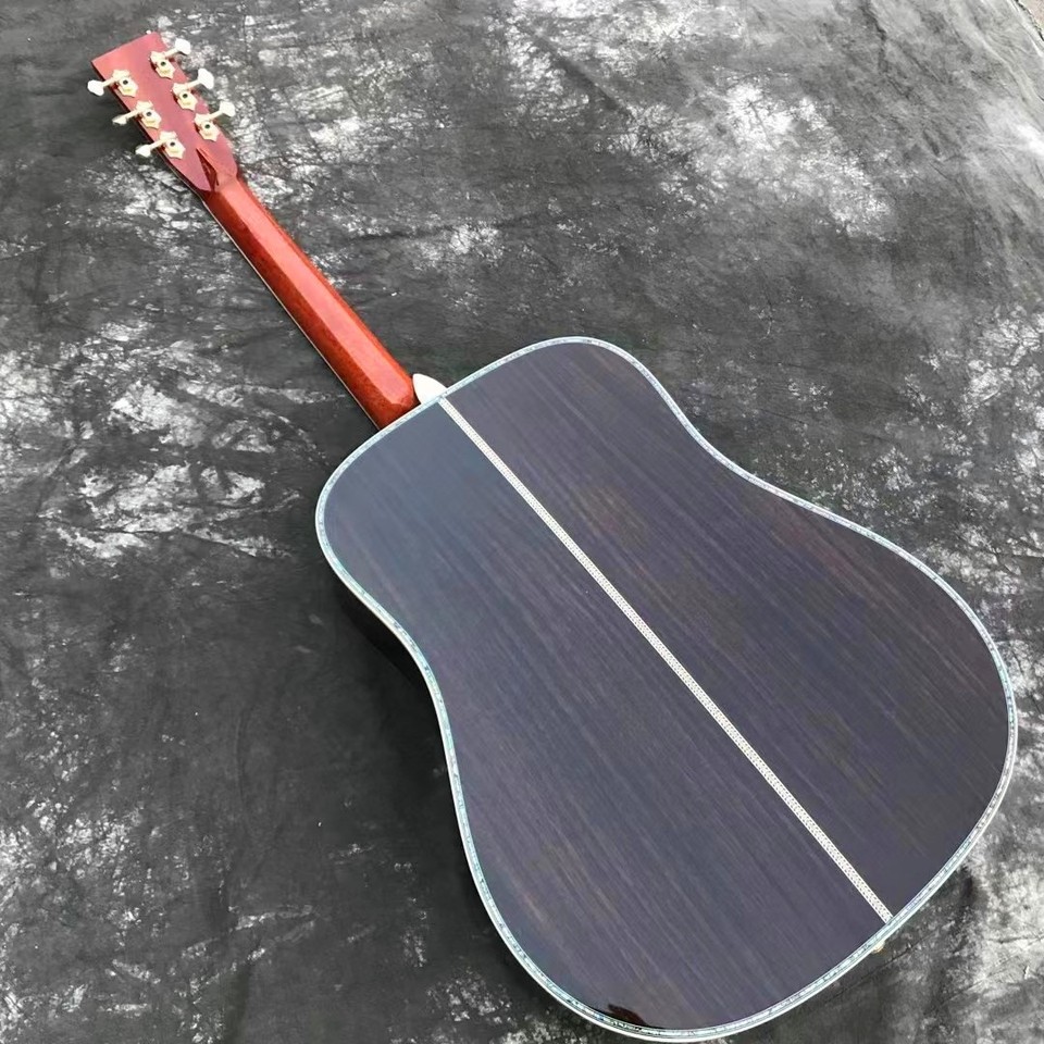 Custom All Solid Wood 41 Inches Acoustic Guitar Abalone Inlays Ebony ...