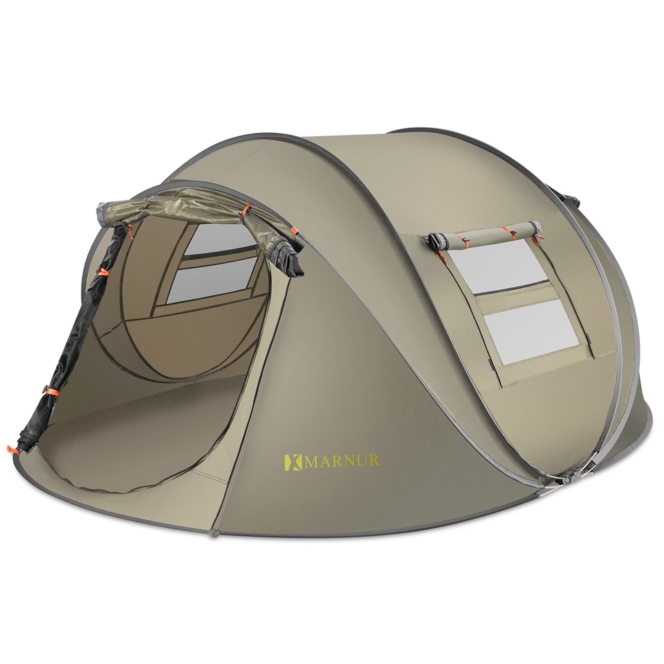4-Person Instant Pop-Up Camp Tent with Large Doors & Windows - Green ...