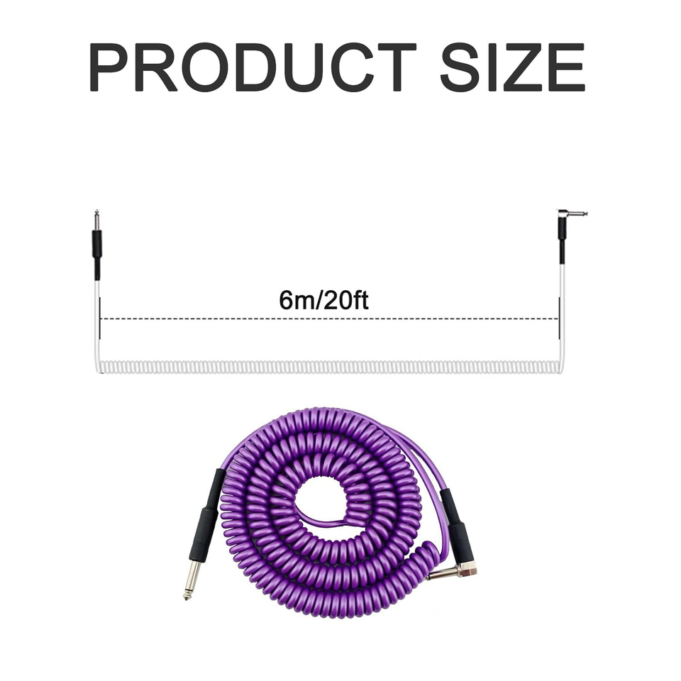 6M/20Ft Coiled Guitar Cable, Curled Electric Cable with 1/4" Right ...