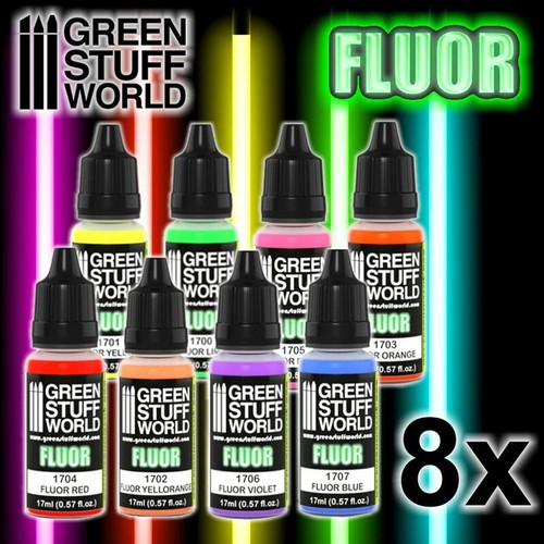 Green Stuff World Fluor Fluorescent Neon UV Model Paint Set - 8 Paints ...
