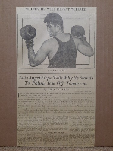 1923 Luis Angel Firpo Boxing Newspaper Article/Photo VS Jess Willard | eBay