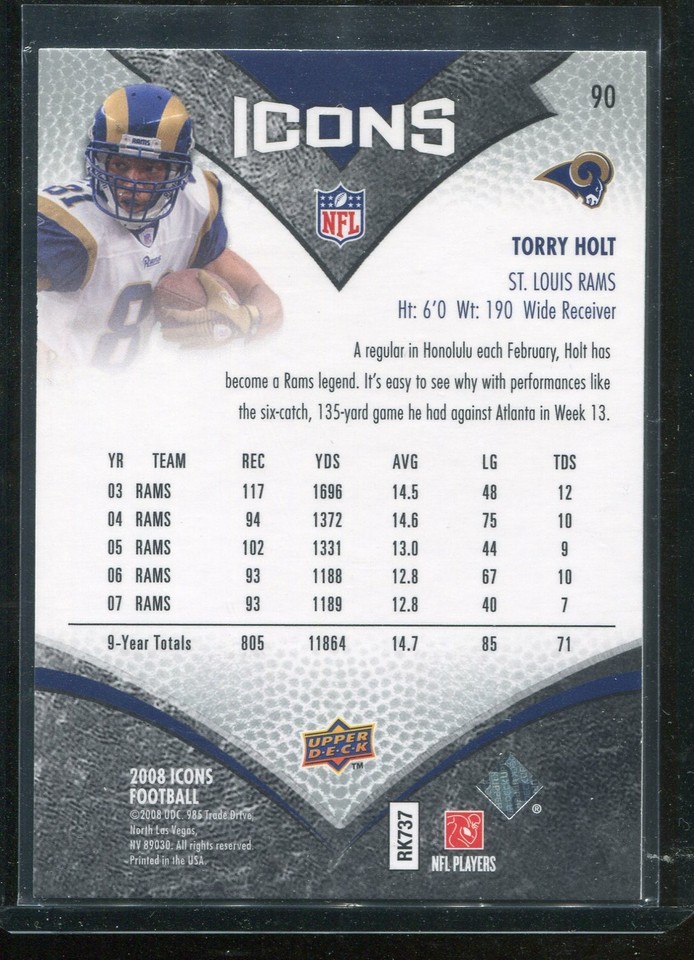 2008 Upper Deck Icons Football Torry Holt #90 St. Louis Rams | eBay