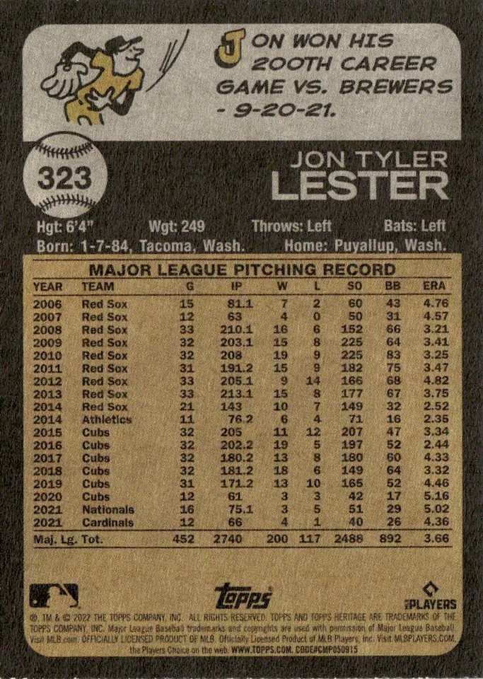 2022 Topps Heritage Jon Lester St. Louis Cardinals #323 | eBay