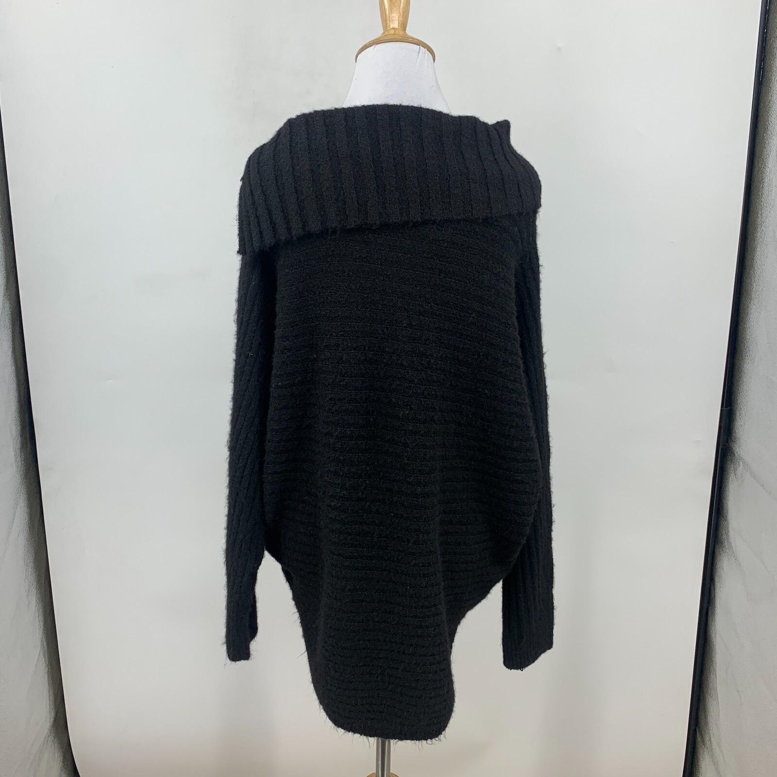 Max Studio Split Turtleneck Tunic Sweater Womens S Small Black Ribbed ...