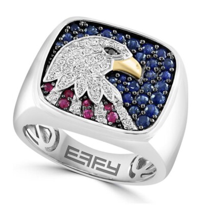 NEW! EFFY MENS’ DIAMOND , RUBY & SAPPHIRE EAGLE RING/ SIZE 10/ MSRP ...