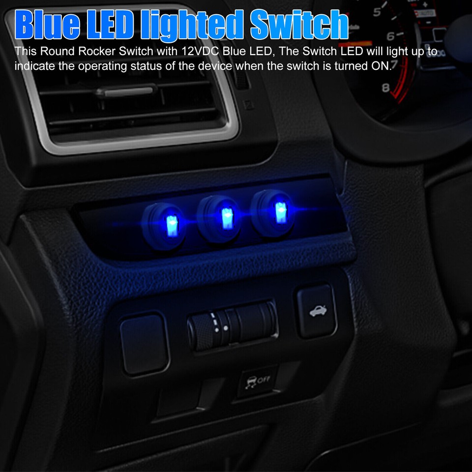 6X M1 Blue LED Light 12V 20A Car Auto Boat Round Rocker WATERPROOF ...