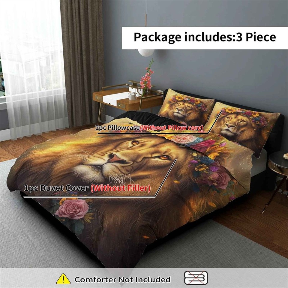 Flower Crown Lion Soft Duvet Quilt Cover Set Single Double King Super ...