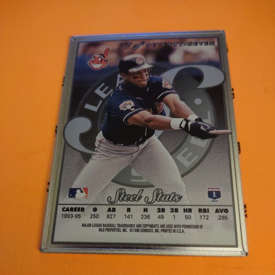 MANNY RAMIREZ 1996 Leaf STEEL STATS Card 77 w/Protective Film Cleveland ...