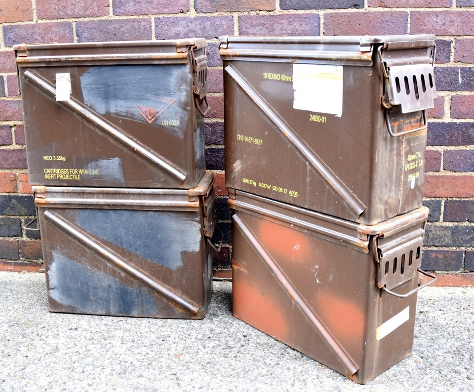 Used British Army Metal Storage Box 30MM Ammo Case Tin Large Tool Box ...