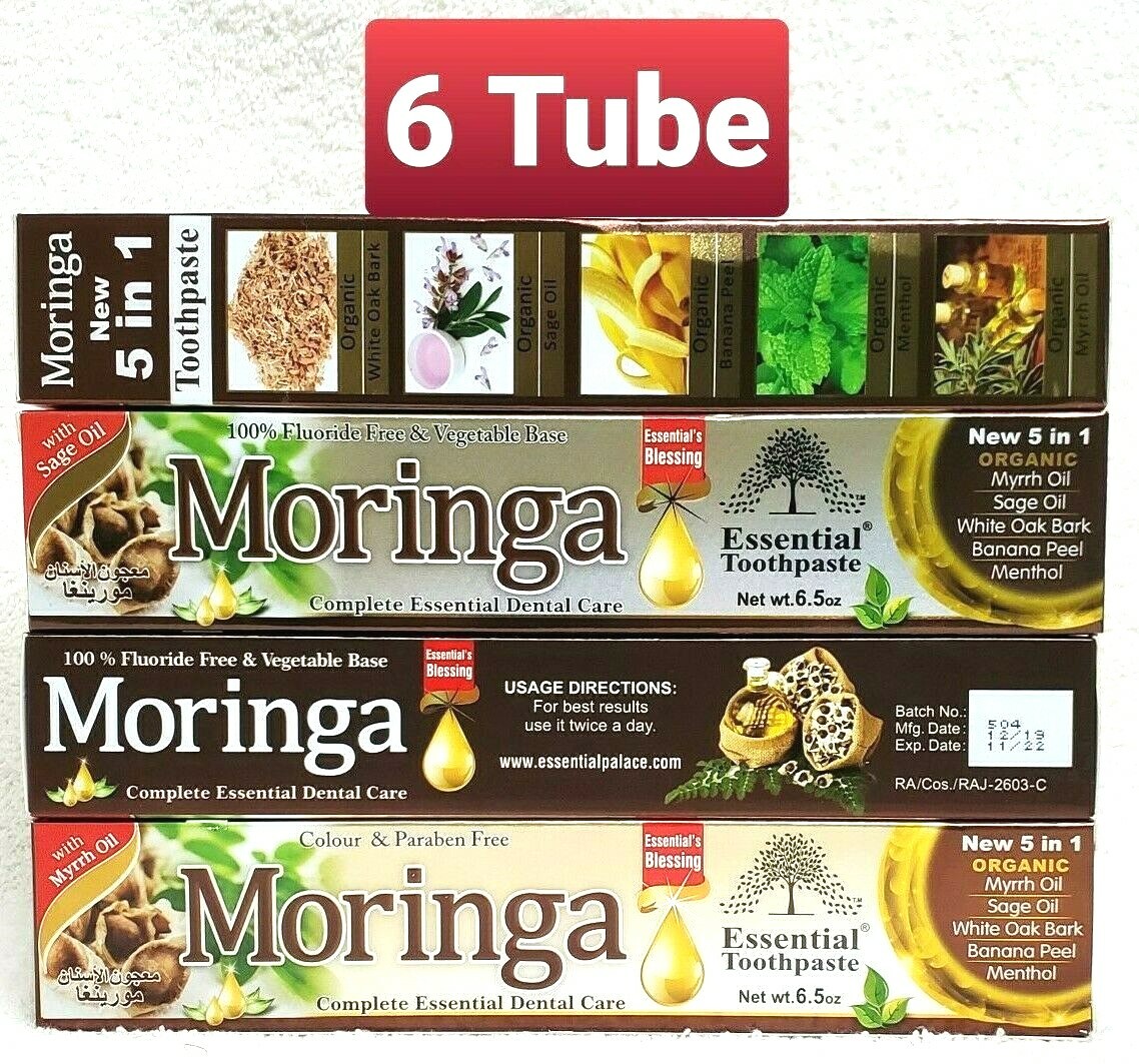 6 Tube MORINGA Toothpaste 5 in 1 Essential 100% Fluoride Free ...