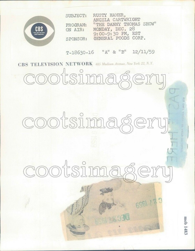 1959 Press Photo Cute Rusty Hamer & Angela Cartwright on Danny Thomas ...