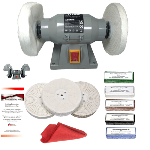 150W 6" Bench Grinder With Add-On Metal Polishing Buffing Kit 6" x 1/2 ...