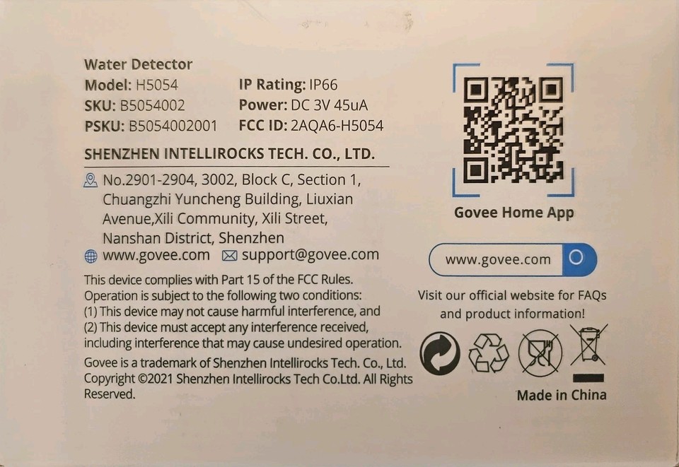 Govee 5 Pack Drip And Leak Water Detector IP66 Water Resistant Model ...