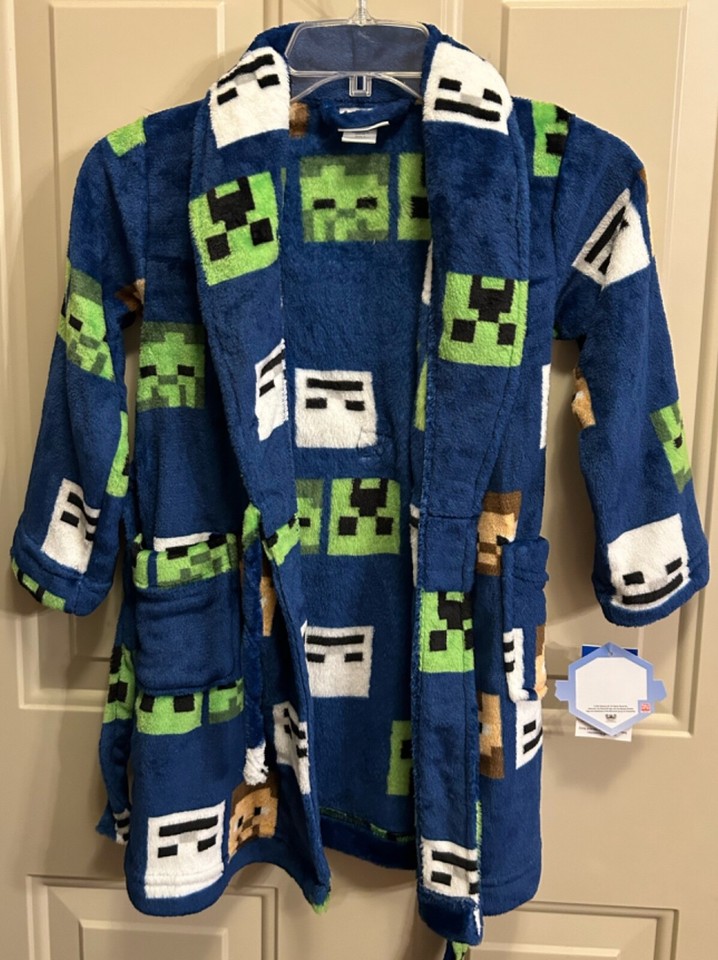 Minecraft Boys Fleece Robe Size 6 Blue Creeper New Fast USPS Ship | eBay