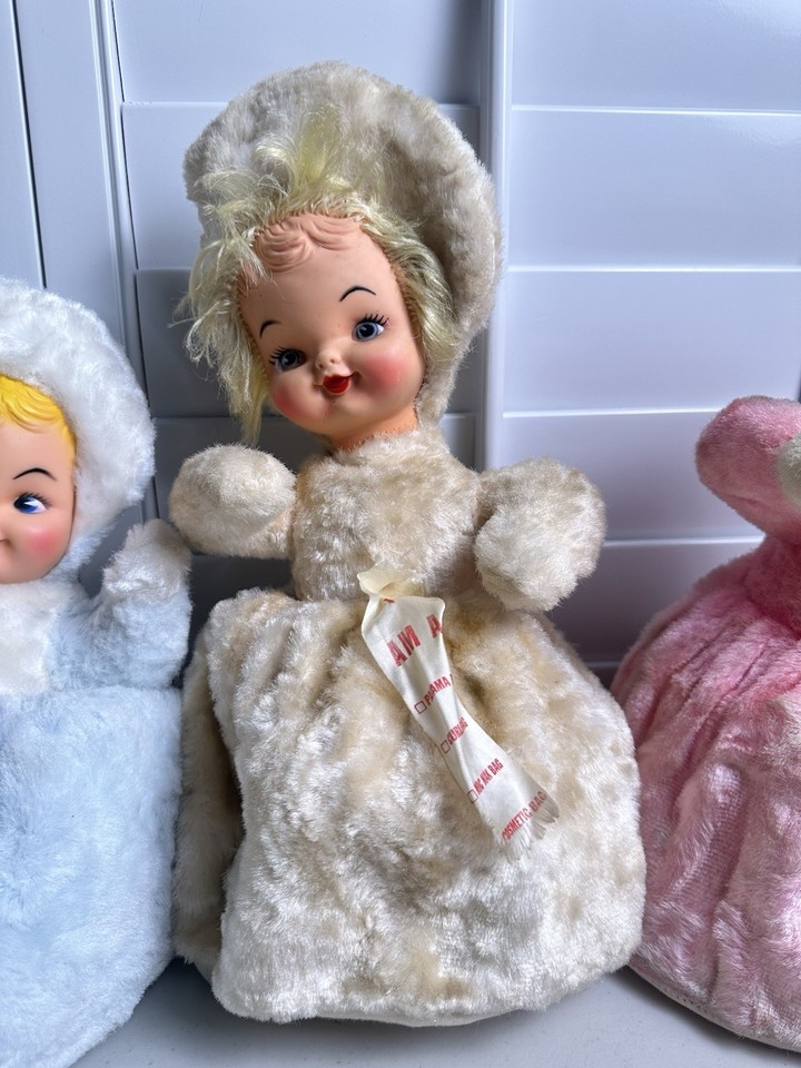 Lot Of 4 Vintage Pj Bag Rubber Face Doll Pink Blue White Yellow Set ...