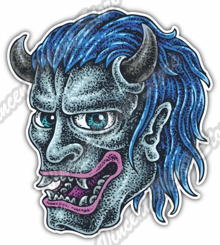 Blue Devil Head Monster Horns Fangs Scary Car Bumper Vinyl Sticker ...