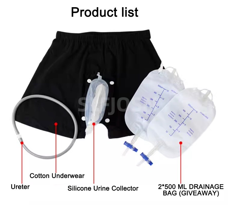 Male Wearable Incontinence Pants Urinal Leg Bag Silicone Urine Funnel ...