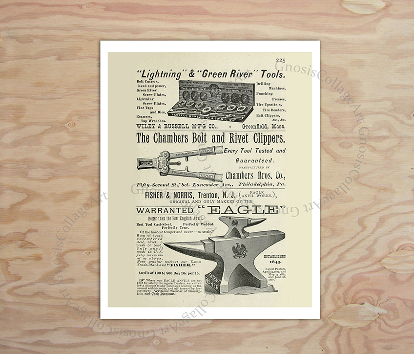 Vintage blacksmith advertising anvil tools art set of 4 Wall hanging ...