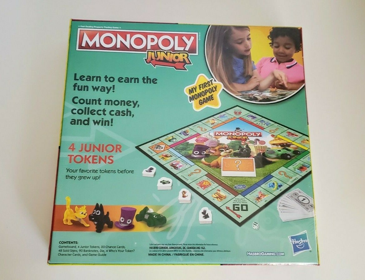Monopoly Junior Hasbro Board Game: Top Hat, Toy Car, Hazel Cat, Scottie ...