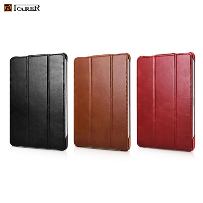 NEW Luxury ICARER GENUINE Leather Tri-Fold Stand Smart Case Cover For ...