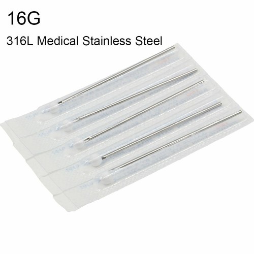 100 PCS Sterile Body Piercing Needles 16G 16 Gauge Navel Ear Nose US ...