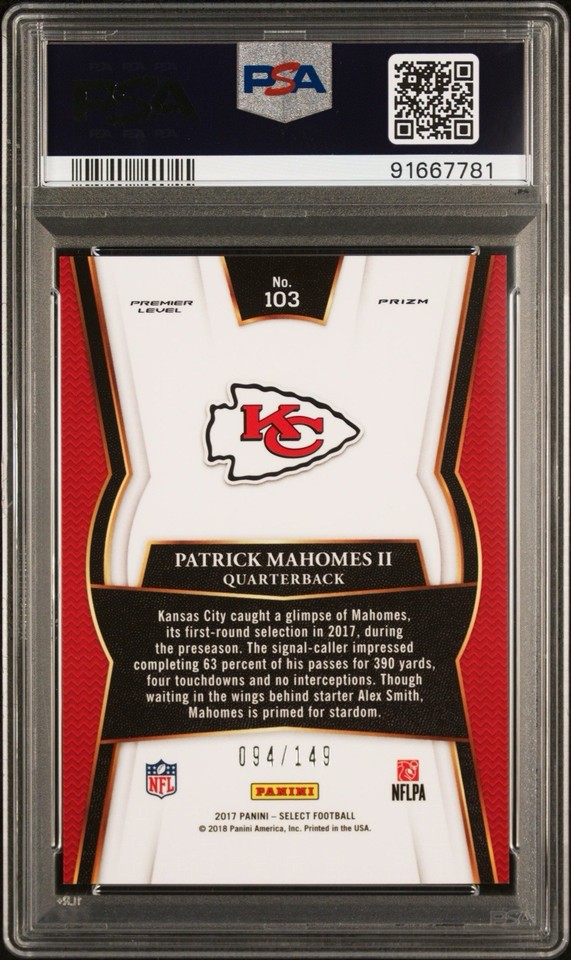 Patrick Mahomes 2017 Select Tri Color Rookie /149 Prizm PSA 9 💎🐐💥 | eBay