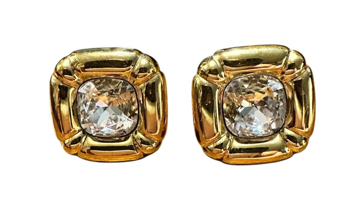 SWAROVSKI DULCIS EARRINGS CUSHION CUT GOLD-TONE PLATED - Gem