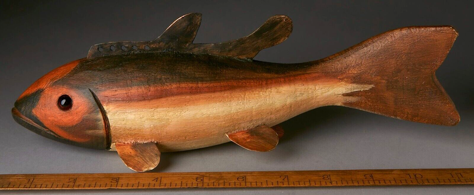 EXCELLENT REGGIE BIRCH ~ HANS JANNER STYLE ~ FISH SPEARING DECOY~ FOLK ...