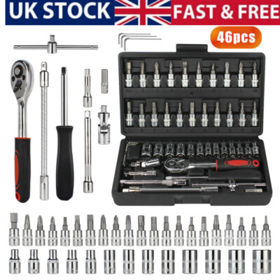 46Pcs Metric Socket 1/4" HSS Drive Ratchet Bit Set Wrench Torx Hex Tool ...