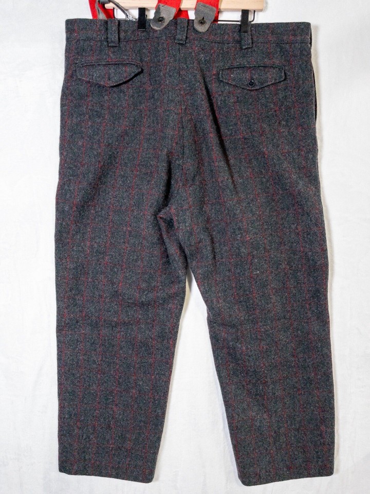 Vintage USA made WOOLRICH Wool Plaid Hunting Pants MALONE Charcoal Gray ...