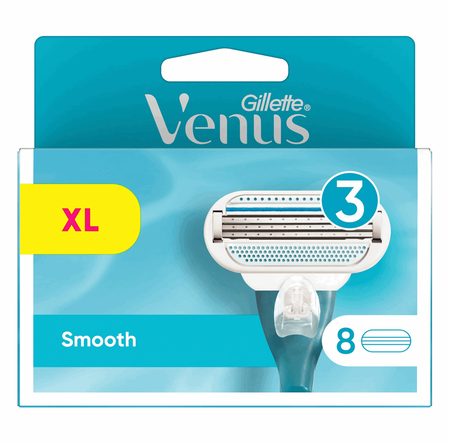 GILETTE VENUS SMOOTH RAZOR BLADES 8 CARTRIDGE PACK 3 BLADES 100% ...