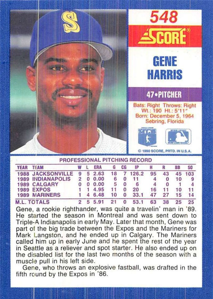 1990 Score #548 Gene Harris NM-MT Mariners | eBay
