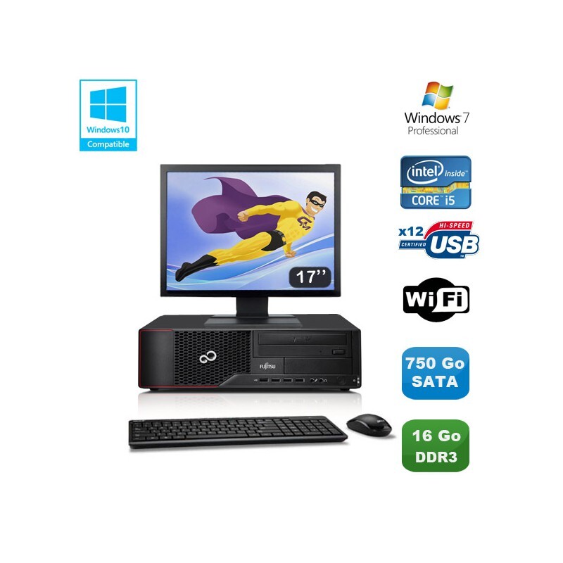 Pack PC Fujitsu Esprimo E700 E90+ SFF i5 3.1GHz 16Go 750Go Brenner Wifi ...