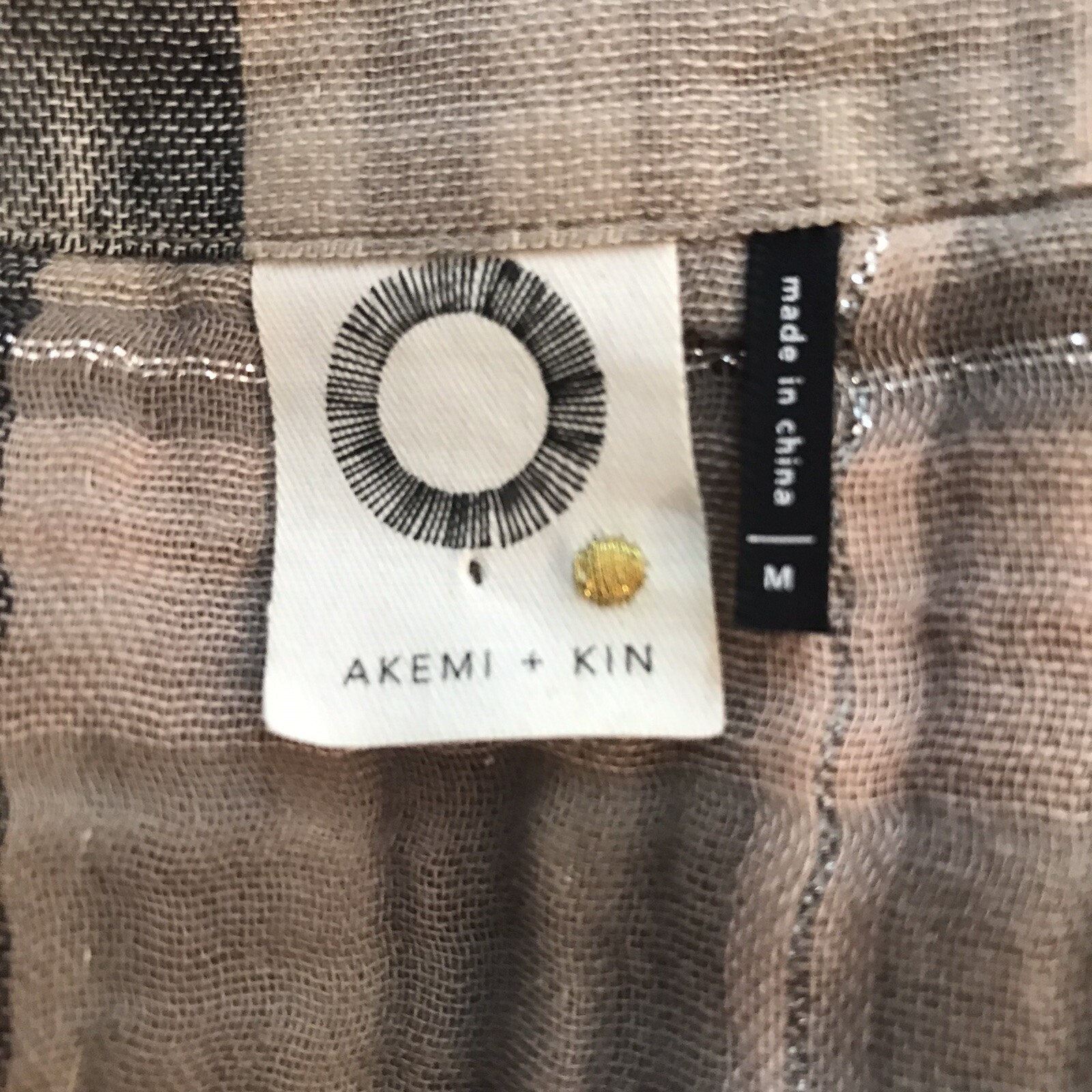 Akemi & Kin Tan Black Silver Plaid Short Sleeve Tunic Top Women M | eBay