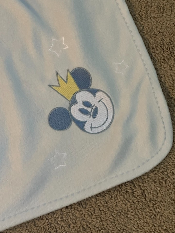 Disney Light Blue Embroidered Mickey Mouse Blanket | eBay UK