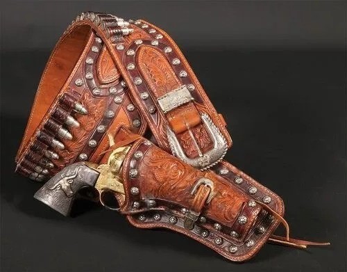 WESTERN LEATHER HOLSTER GUN BELT 44 / 45 BROWN RIGHT HAND COWBOY ...