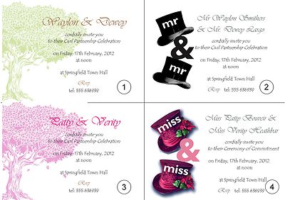 Personalised Civil Partnership Invitation Cards - 50 invites with ...